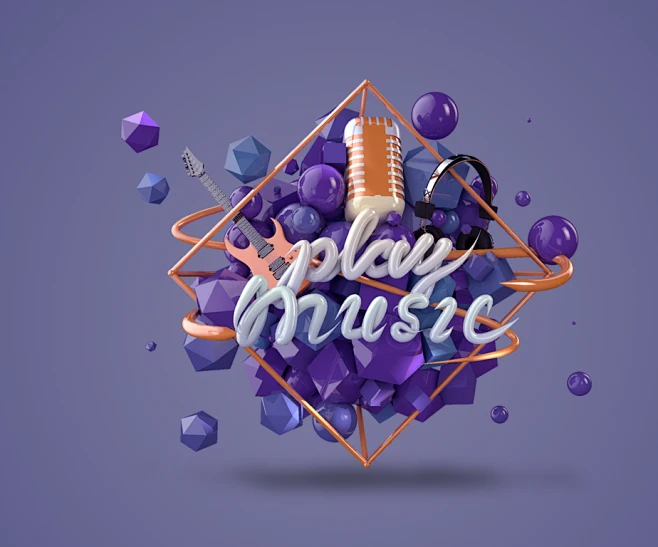 Play Music : 3D Typography create by Cinema 4D. I Love music and typo ...