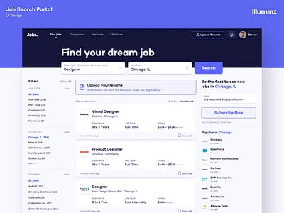 Find Jobs Page - Job Portal application branding cards clean colors ...