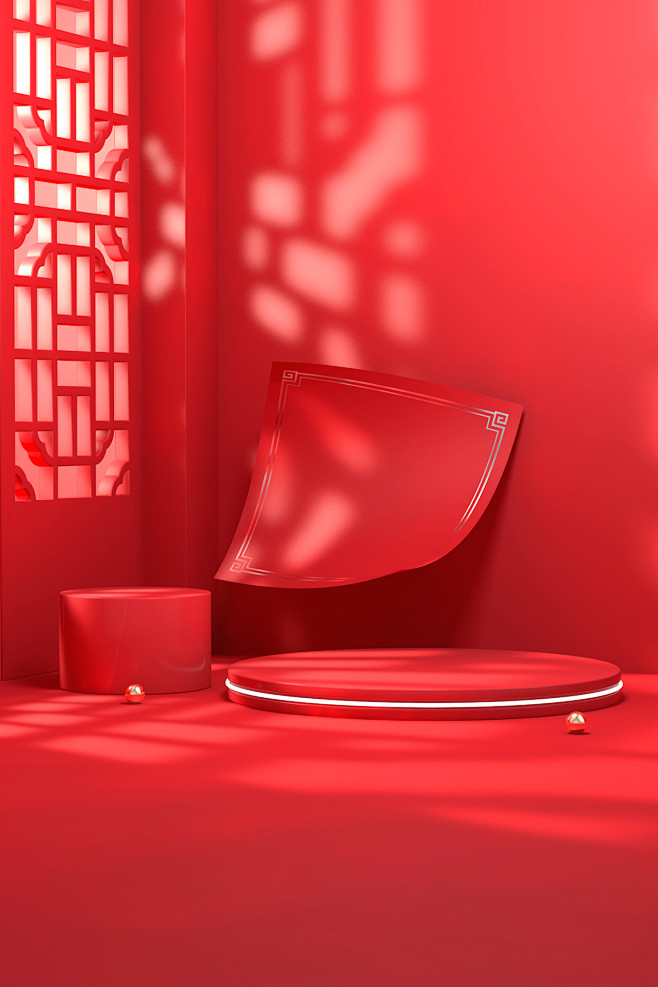 @--纯图-- C4D建模背景 场景图 舞台背景 氛围 喜庆 红色背景 电商展台