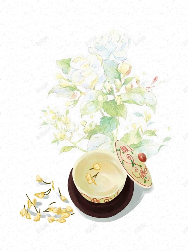 清新文艺简约手绘茉莉花茶文化海报插画背景 背景 设计图片 免费下载 页面网页 平面电商 创意素材