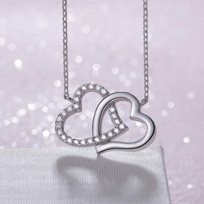 Amazon.com: Heart Necklace with Swarovski Crystals Necklace Sterling ...