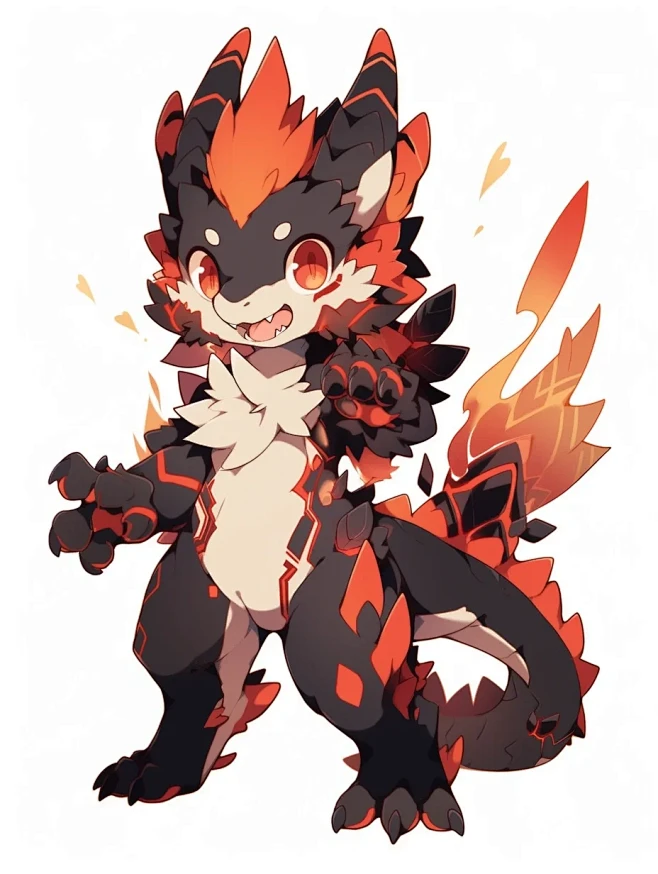 furry art cute fire dragon-花瓣网
