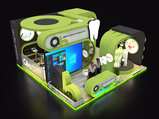 3D black booth design egypt Exhibition green Stand