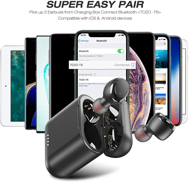 Amazon.com: TOZO T6 True Wireless Earbuds Bluetooth Headphones Touch ...