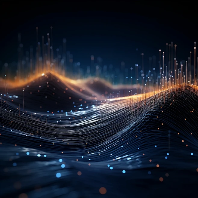 data technology futuristic illustration. wave of bright particles ...