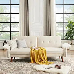 Modern-Futon-Sofa-Bed%2C-Convertible-Sleeper-Sofa-with-Tapered-Wood ...