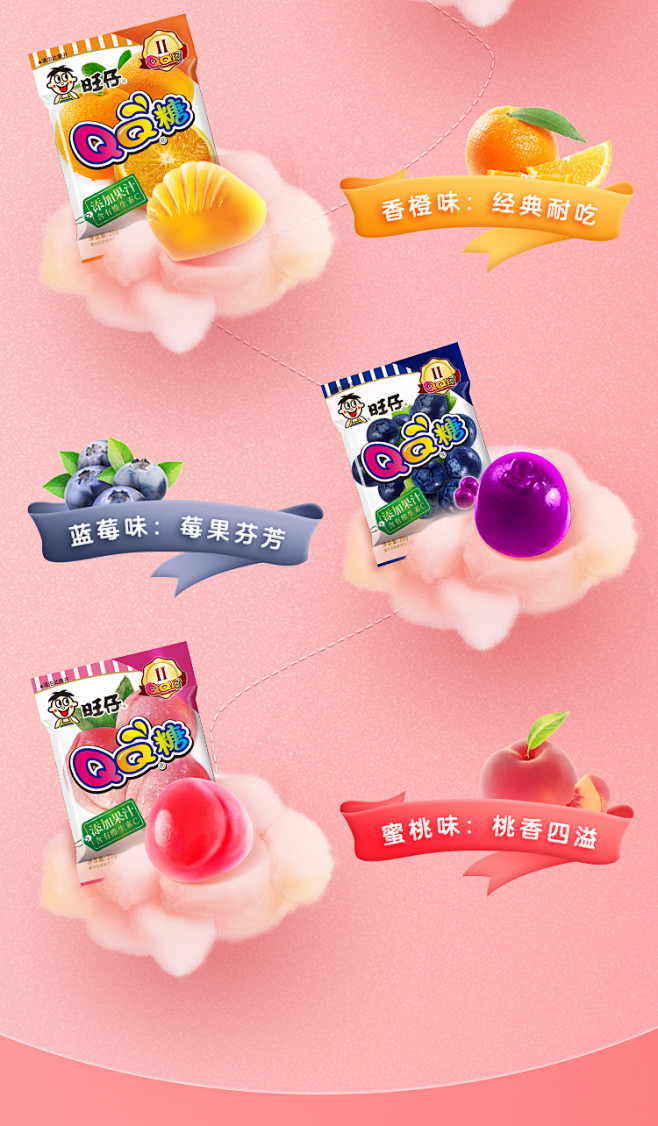 旺旺旺仔QQ糖200g*2包综合口味果汁软糖糖果儿童休闲零食包装颜色-tmall.com天猫