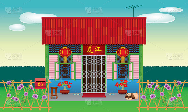 Traditional Chinese style house, often seen in Mal