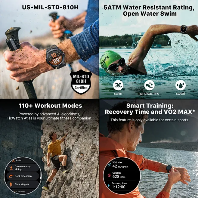 Amazon.com: Ticwatch Atlas Smartwatch für Herren, Android Wear OS ...