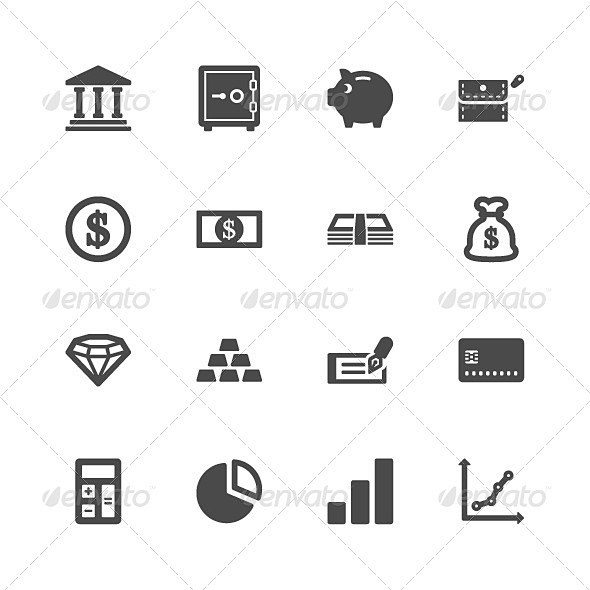 金融图标——商业图标Finance Icons - Business Icons袋、银行、银行、盒、计算器,现金,支票,支票簿,硬币,信用卡 ...