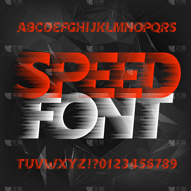 Speed alphabet font. Fast wind effect modern type