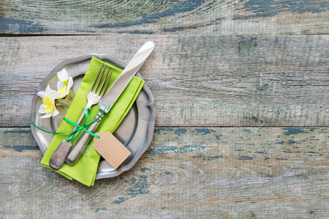 春天,银餐具,餐具,留白,水平画幅,无人,蝴蝶结,古老的,餐刀,古典式