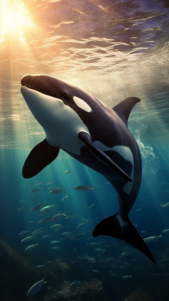 award winning close shot of a insanely realistic large orca whale under ...
