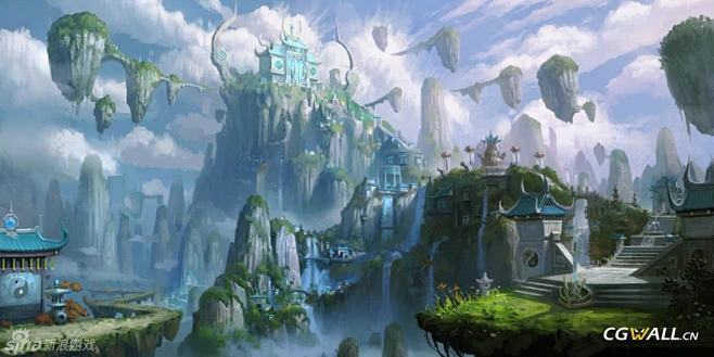 CGwall游戏原画网站_蜀山 这是一个很清秀的地方，弟子们很好习武练剑的好归宿，仿佛进入仙界一般。-花瓣网
