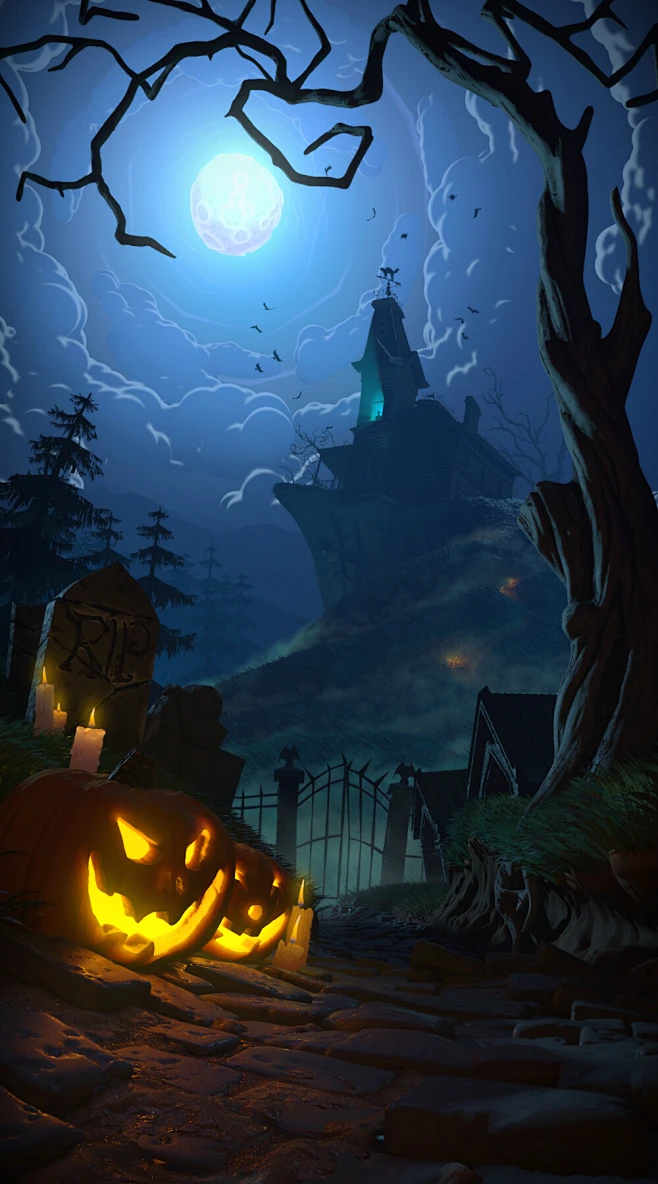 Scary House, Dmitry Semenov : My work for halloween contest. Done in 42 ...