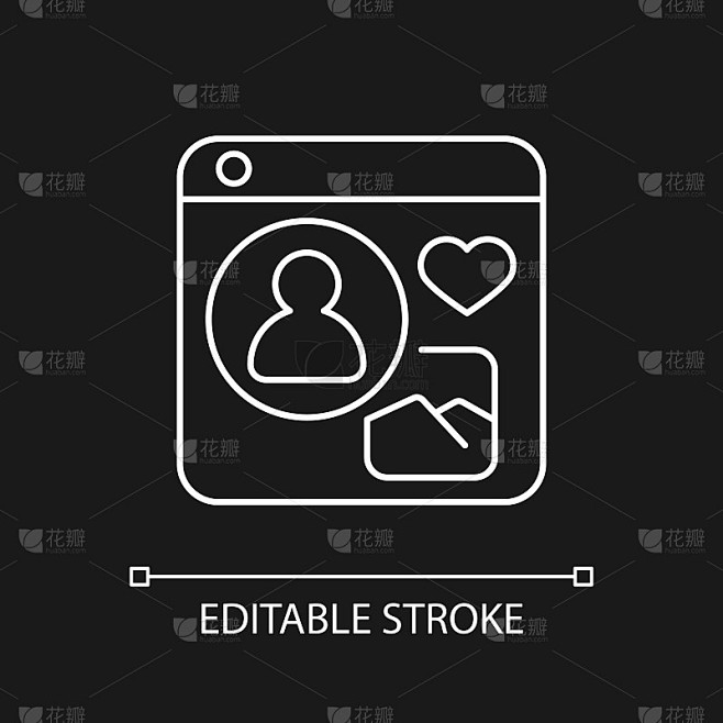 社交网络白色线性图标为黑色主题