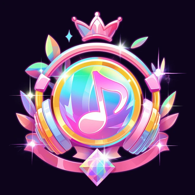 enycjt1591_A_music_badge_with_musical_notes_headphones_and_rain ...