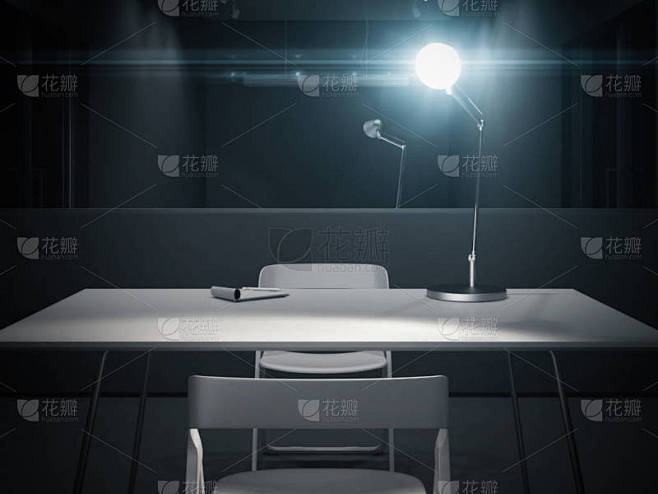 带开关灯的黑暗审讯室, 3d 渲染.