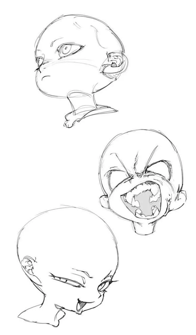 This may contain: three different angles of a cartoon character's head-花瓣网
