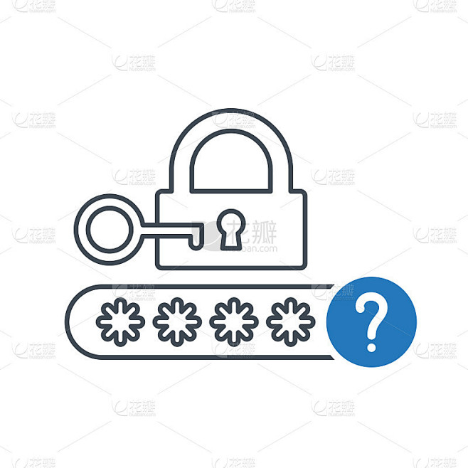 Password icon with question mark. Protection lock