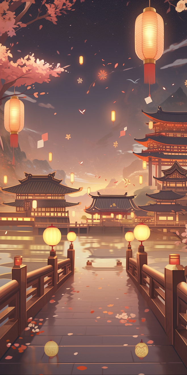 visualdesign_an_asian_style_scene_with_a_moon_and_lanterns_in_t ...