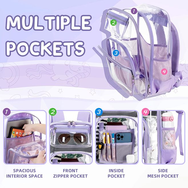 Amazon.com | PIG PIG GIRL Clear Backpack for Girls Heavy Duty TPU，See ...