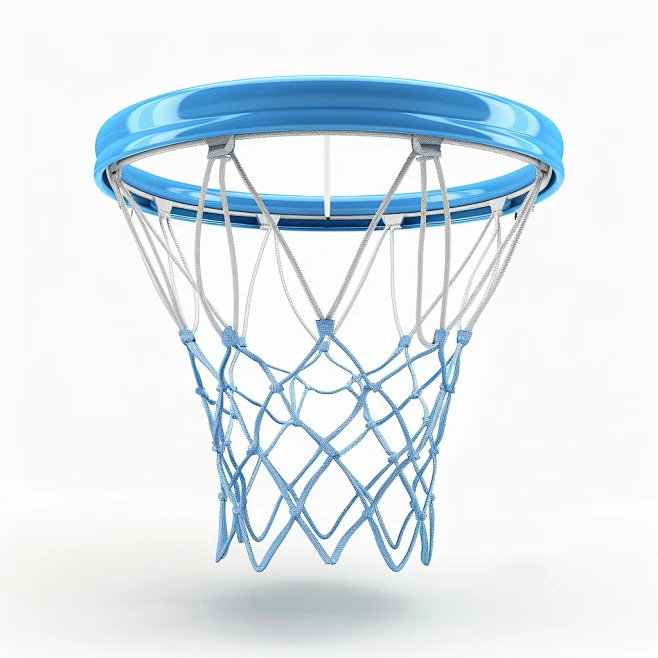 Basketball basket with blue backboard and white net, pure white ...
