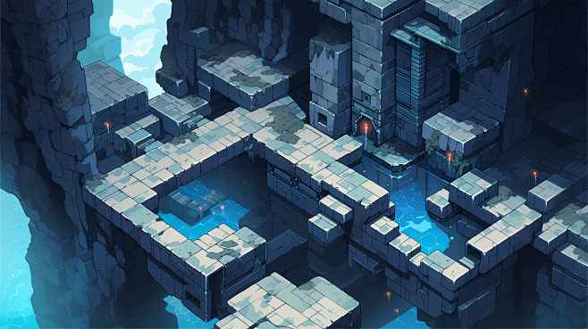 melissa67._Crystal_Dungeon_aerial_view_game_scene_hand-drawn_ma ...