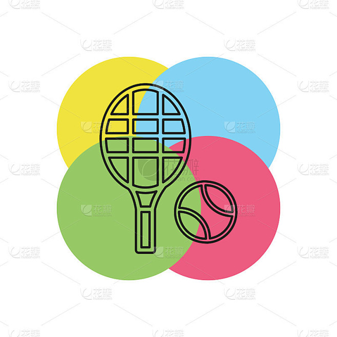 矢量网球拍与网球，运动图标