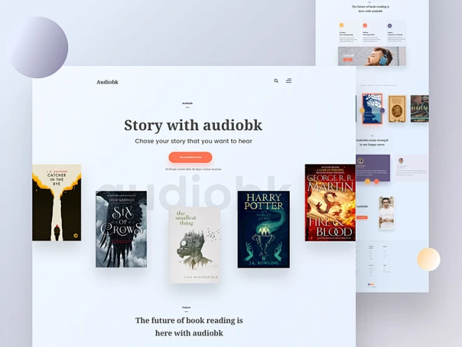 Audiobk Landing Page v2 minimal web design product design user ...