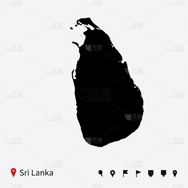 带有导航针的斯里兰卡高详细矢量地图。