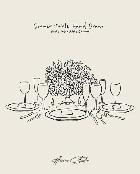 Hand drawn dinner table SVG, PNG, CANVA. Illustration for invitation ...