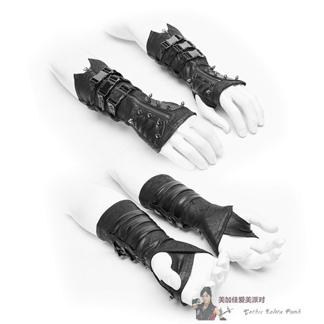 PUNK RAVE黑暗蒸汽朋克骑士皮质感霹雳舞装饰摇滚半指手套WS278-淘宝网