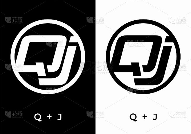 黑白颜色的QJ首字母设计