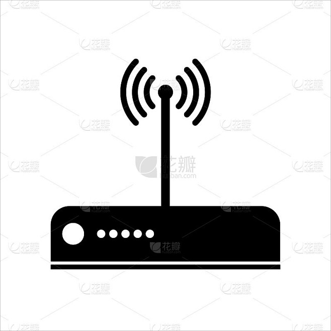 路由器图标。Internet网络调制解调器符号。黑色孤立矢量插图。