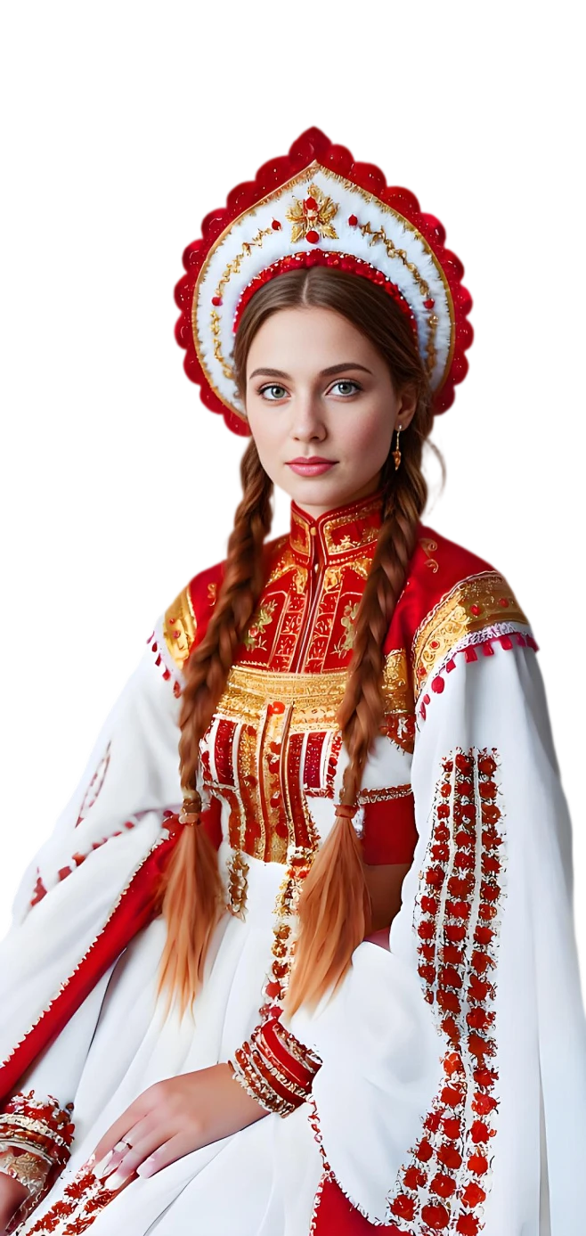 AI 俄罗斯 穿着俄罗斯传统服饰的女人 俄罗斯族 少数民族 美女 人物 人像-花瓣网