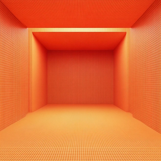 an empty simple cubic orange room with orange walls, orange ceiling ...
