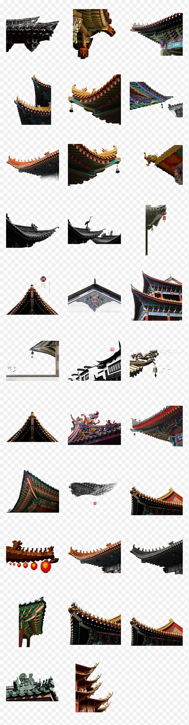 中国风古典屋檐建筑屋顶围墙古代瓦房素材-花瓣网