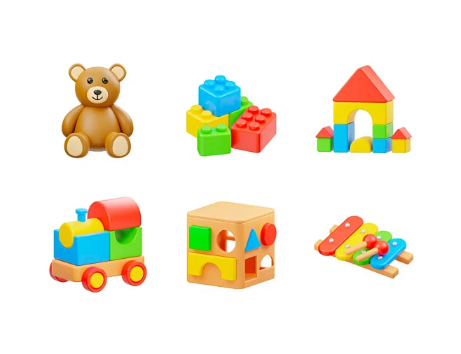 Kid Educational Toys 3D Icon 15款卡通有趣儿童益智玩具积木3D插图图标Icons设计素材包_UIGUI-花瓣网