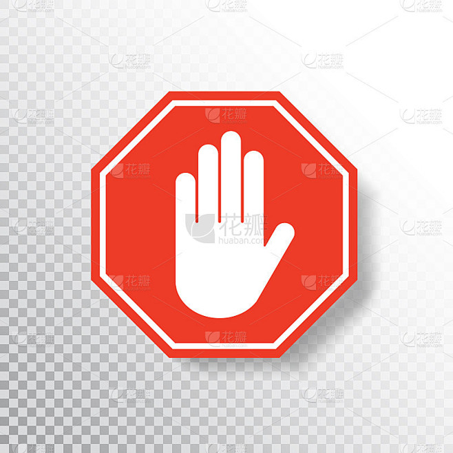 No entry hand sign on transparent background. Red