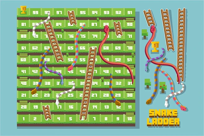益智游戏蛇与梯子场景2.5D矢量插画 Snake and Ladder Board game下载地址：链接: https://pan ...