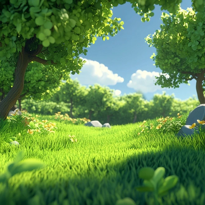 Spring theme, clean grass scene，Green grass, 3D，3D cartoon game scene ...