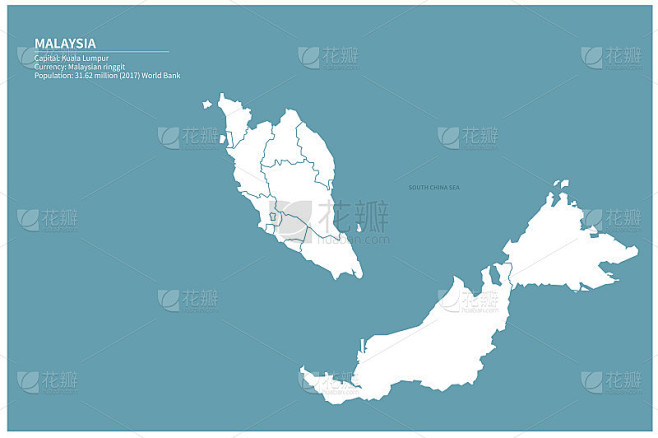 马来西亚地图。矢量地图马来西亚在亚洲国家