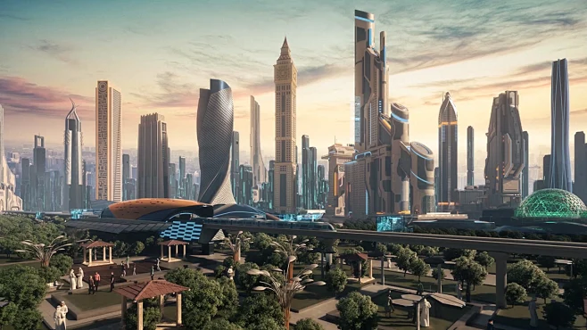 3D artwork CGI dubai Dubai2040 fantasy futuristic robot Scifi UAE-花瓣网