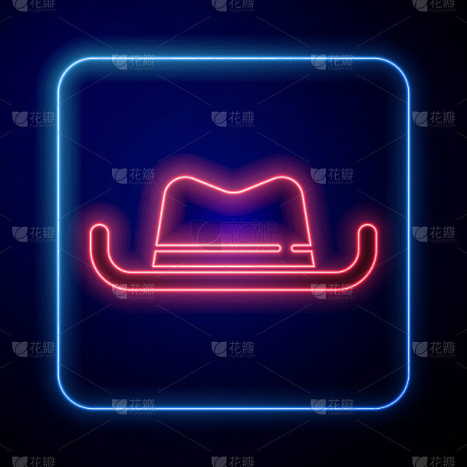 Glowing neon Western cowboy hat icon isolated on b