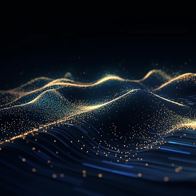 Data technology futuristic illustration. Wave of bright particles ...