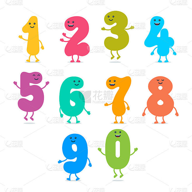 Set of funny colorful number characters