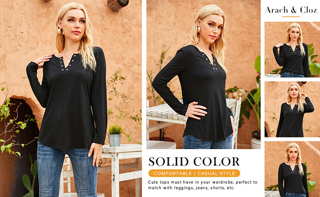 women tunic tops v neck long sleeve