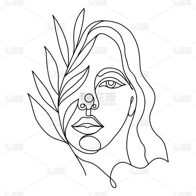 Female portrait in one line. Creative freehand com