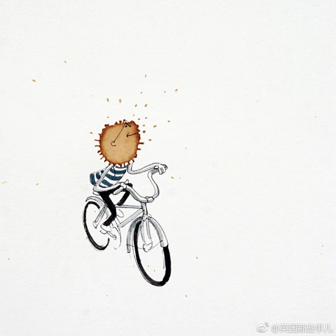 一位来自柏林的插画师Allen Shaw，故意把咖啡洒在纸上，然后接着咖啡渍作画....这画风好可爱 -花瓣网